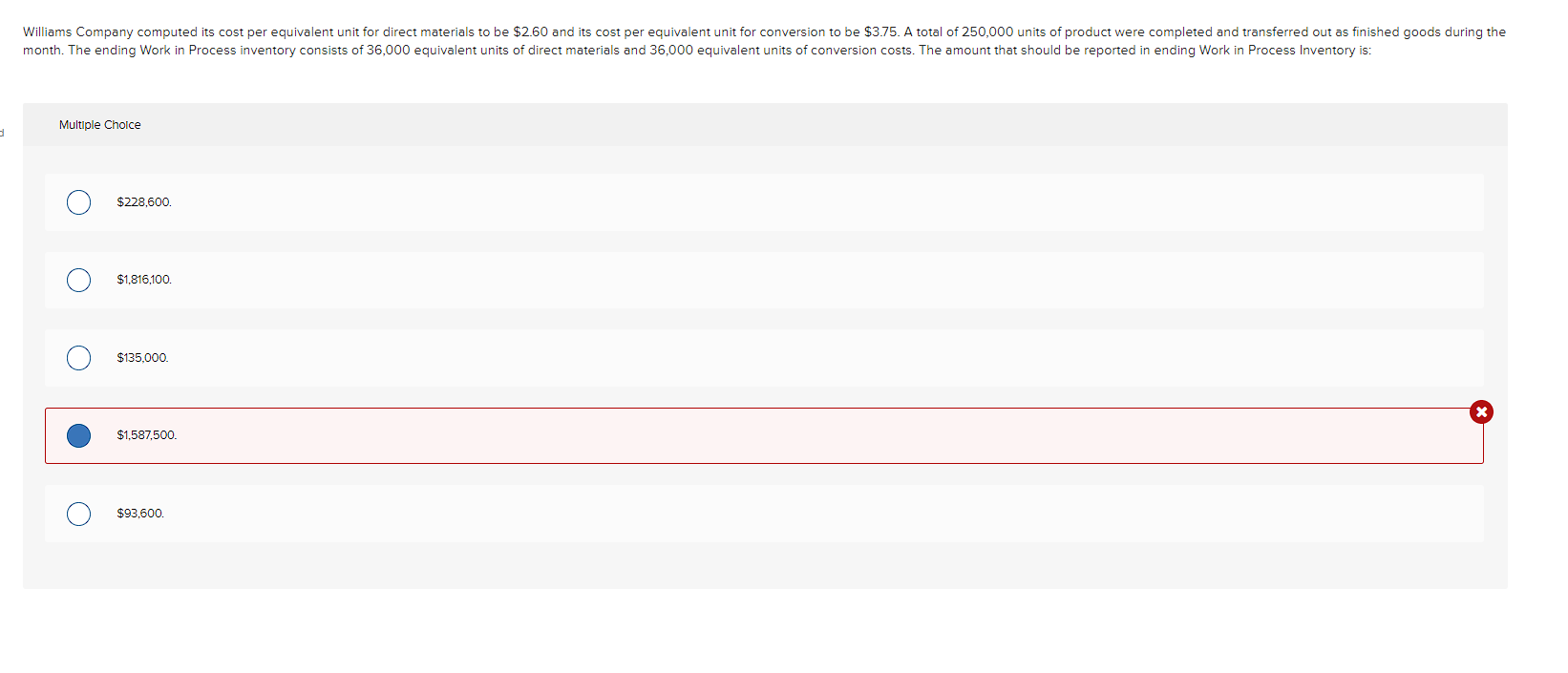 Solved Multiple Choice $228,600. $1,816,100. $135,000 | Chegg.com