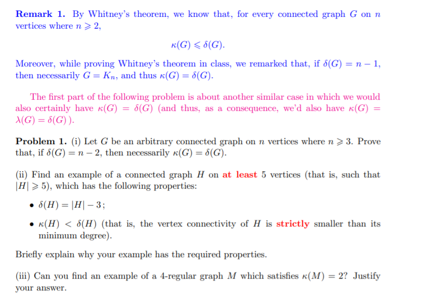 Solved Remark 1. By Whitney's theorem, we know that, for | Chegg.com