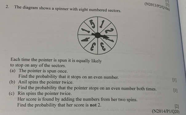 Solved 2. The diagram shows a spinner with eight numbered | Chegg.com