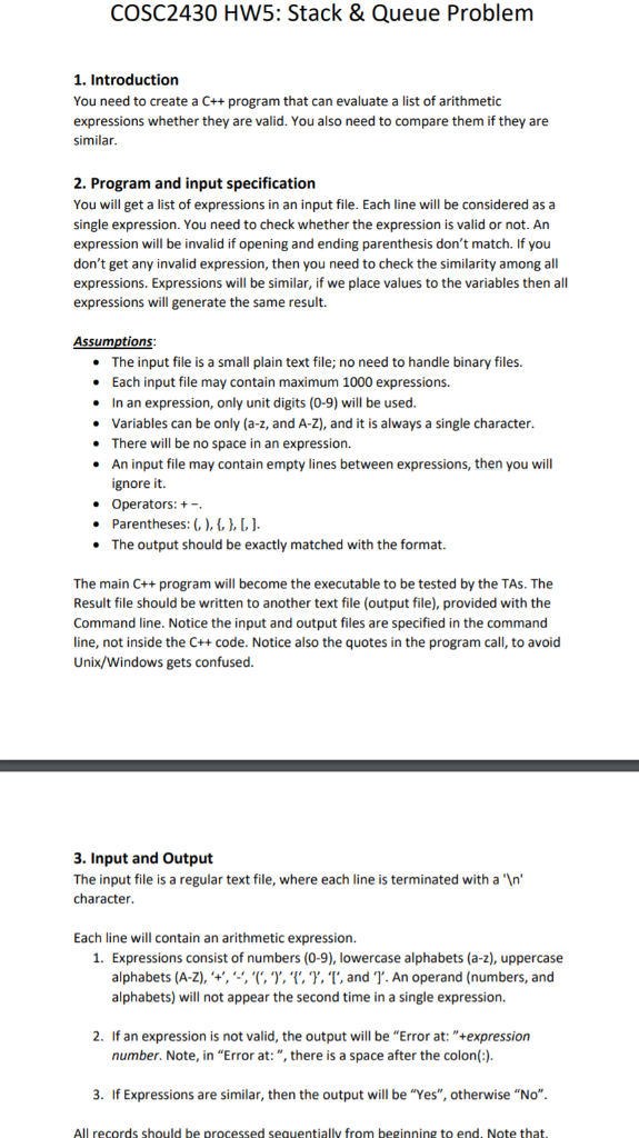 COSC2430 HW5: Stack & Queue Problem 1. Introduction | Chegg.com