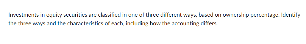 Solved Investments in equity securities are classified in | Chegg.com