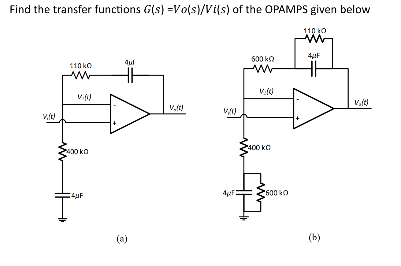 Solved Find the transfer functions G(s) =Vo(s)/Vi(s) of the | Chegg.com