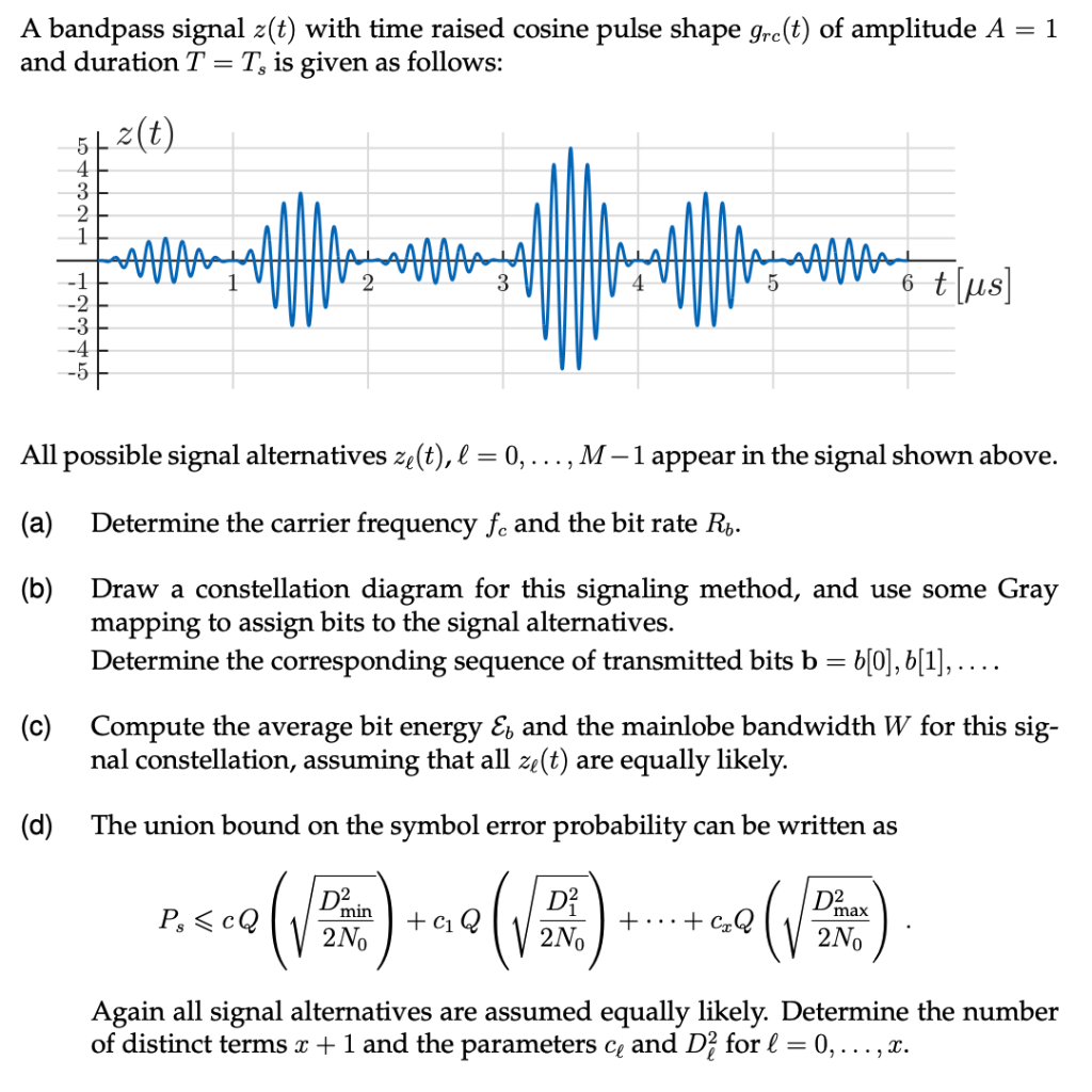A bandpass signal z(t) with time raised cosine pulse | Chegg.com
