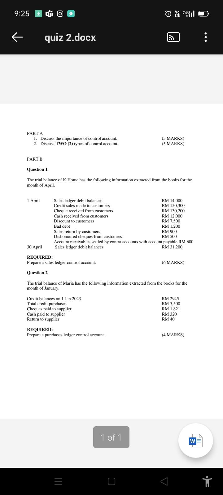 PART A 1. Discuss the importance of control account. | Chegg.com