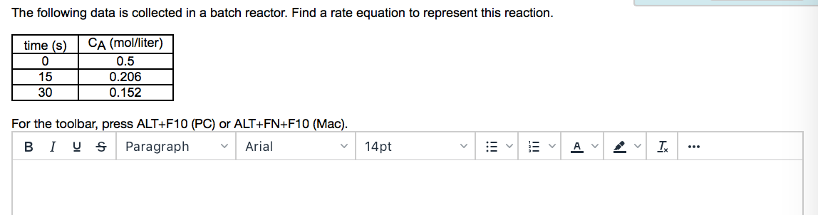 Solved The following data is collected in a batch reactor. | Chegg.com