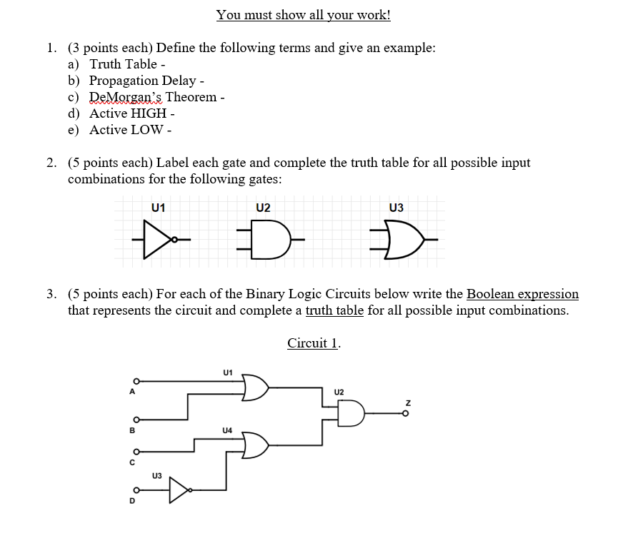 Solved You must show all your work! 1. (3 points each) | Chegg.com
