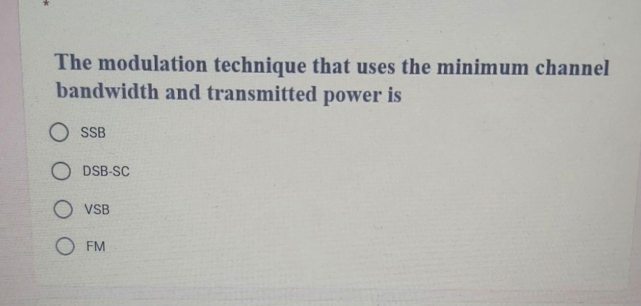 Solved The modulation technique that uses the minimum | Chegg.com