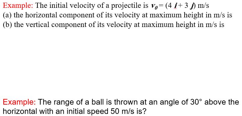 Solved Example: The initial velocity of a projectile is vo= | Chegg.com