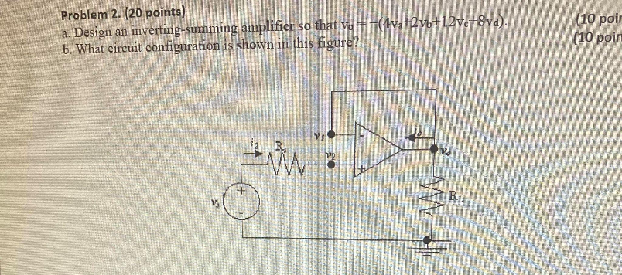 Solved Problem 2. (20 points) a. Design an inverting-summing | Chegg.com