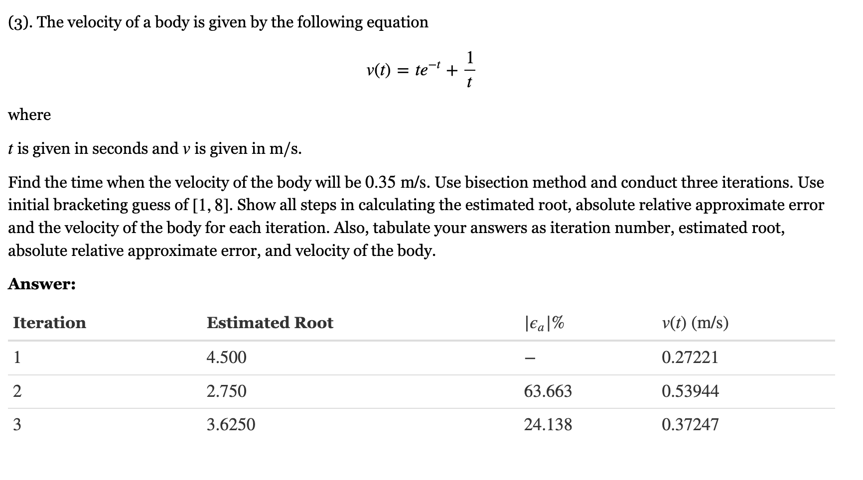 Solved (3). The velocity of a body is given by the following | Chegg.com