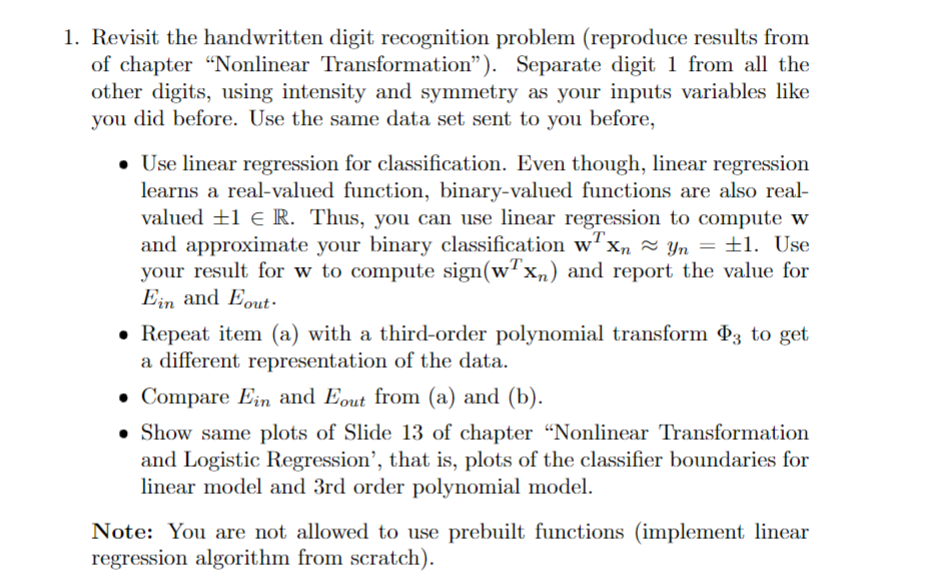 Solved Revisit the handwritten digit recognition problem | Chegg.com