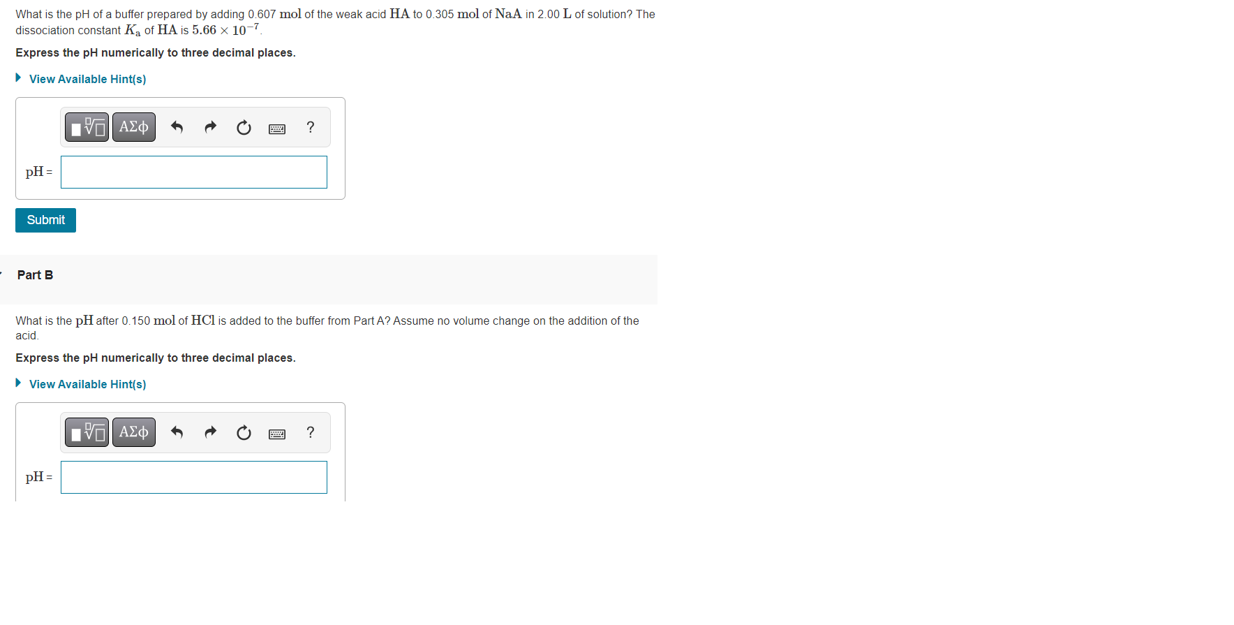 Solved What is the pH of a buffer prepared by adding 0.607 | Chegg.com
