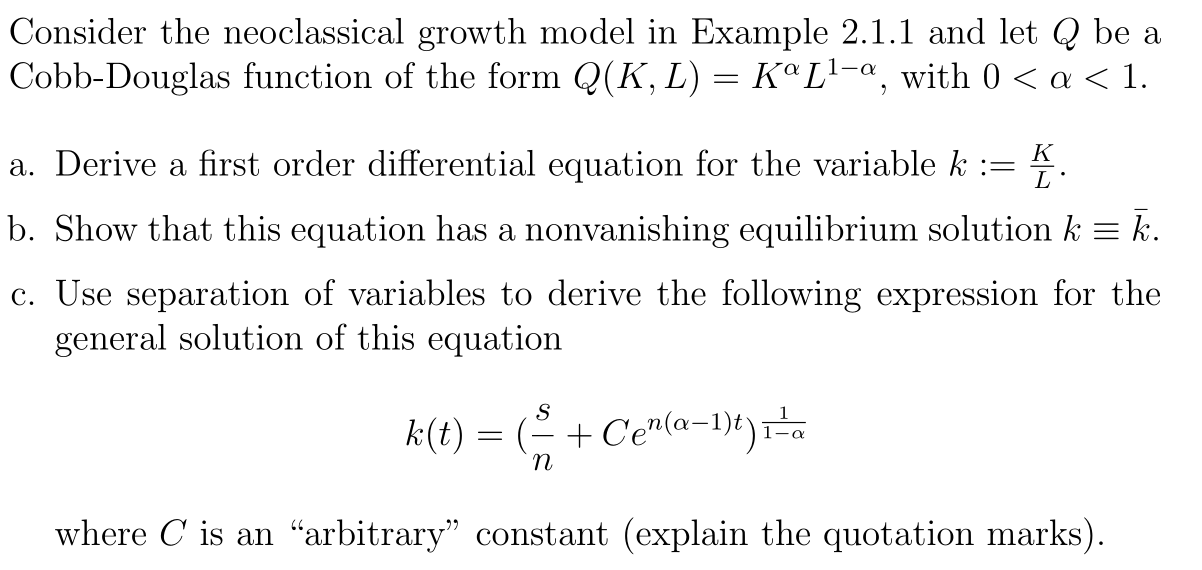 Solved Consider the neoclassical growth model in Example | Chegg.com