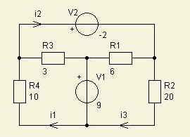 Solved 12 V2 -2 R1 R3 3 6 V1 R4 10 R2 20 9 i1 13 Calculate | Chegg.com