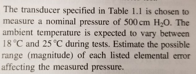 Solved The transducer specified in Table 1.1 is chosen to | Chegg.com