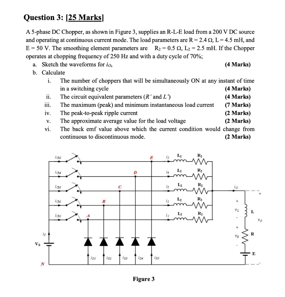 Solved A 5-phase DC Chopper, as shown in Figure 3, supplies | Chegg.com