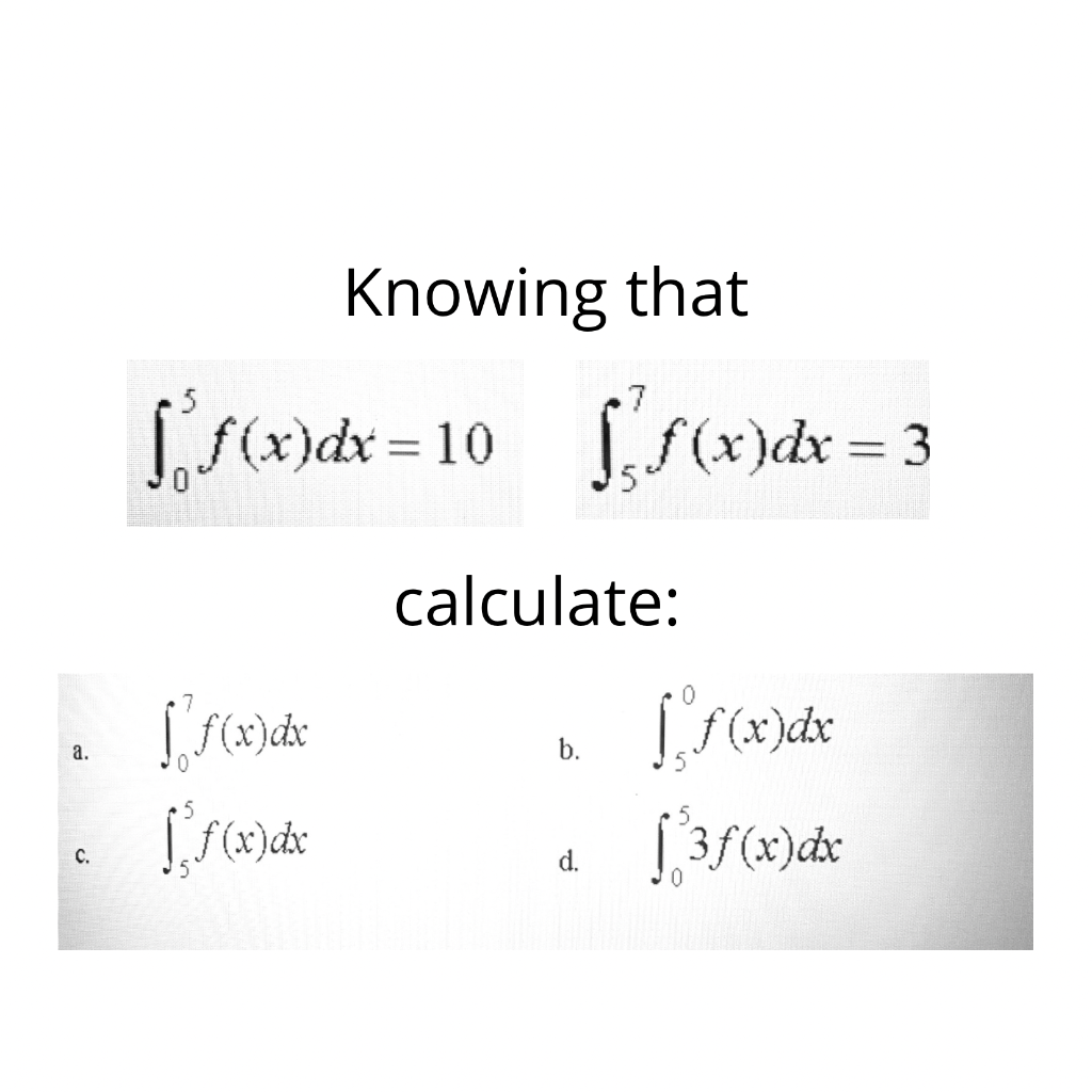 Solved Knowing that ∫05f(x)dx=10∫57f(x)dx=3 calculate: a. | Chegg.com | Chegg.com