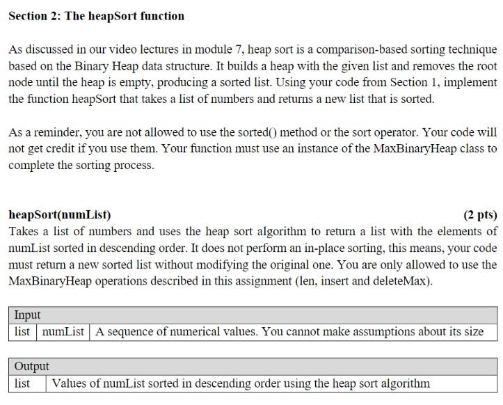 The MaxBinaryHeap class (8 pts) As discussed in the | Chegg.com