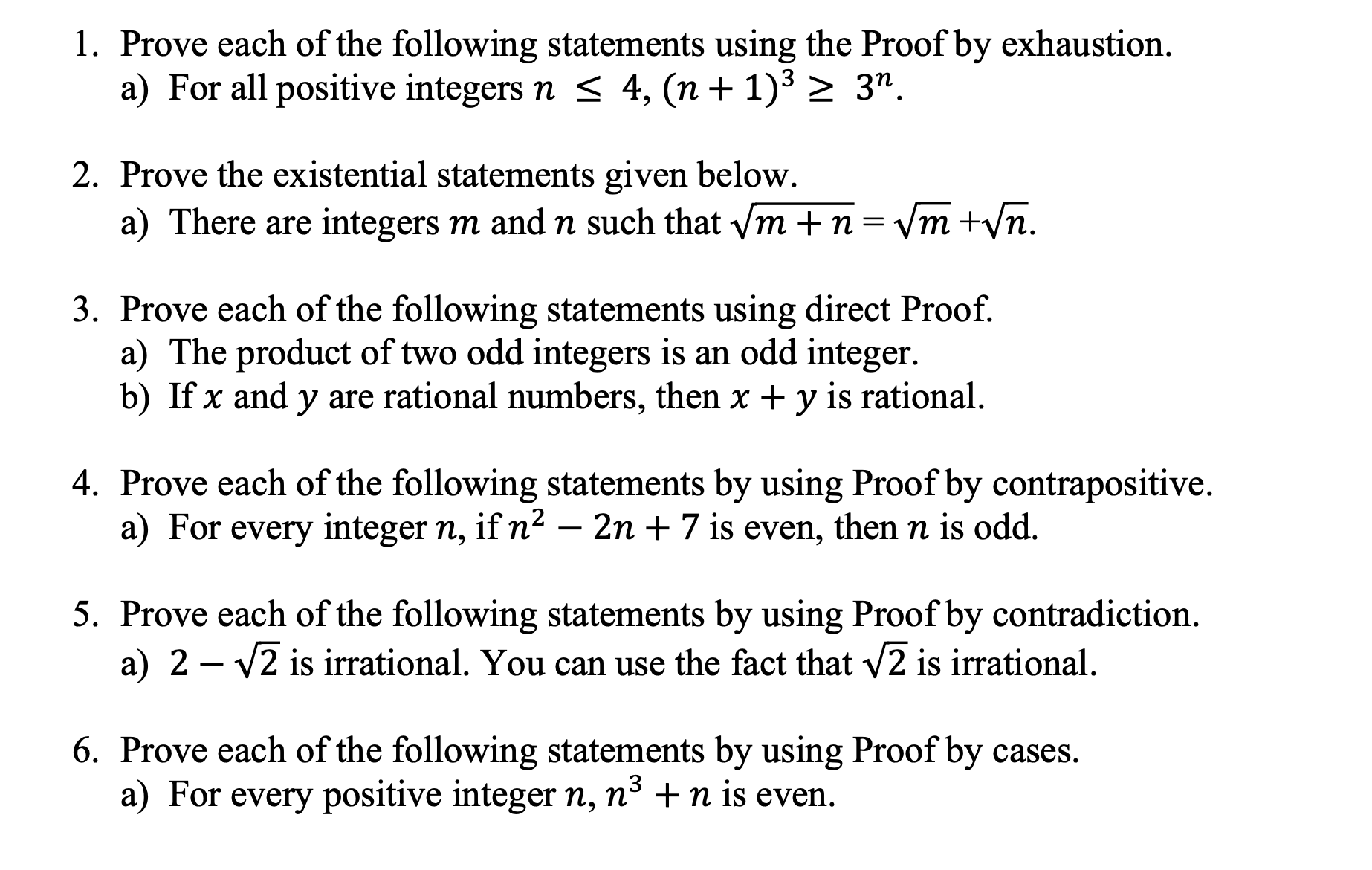 Solved 1. Prove each of the following statements using the | Chegg.com