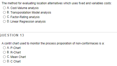 Solved The method for evaluating location alternatives which | Chegg.com