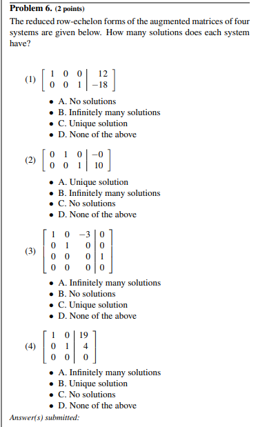 Solved Problem 6 2 pointsthe Reduced Row Echelon Forms