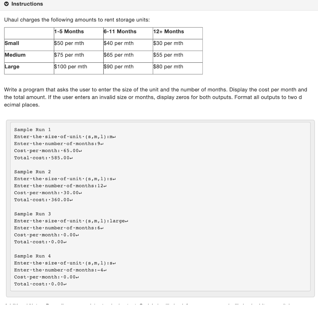 Solved Uhaul charges the following amounts to rent storage | Chegg.com