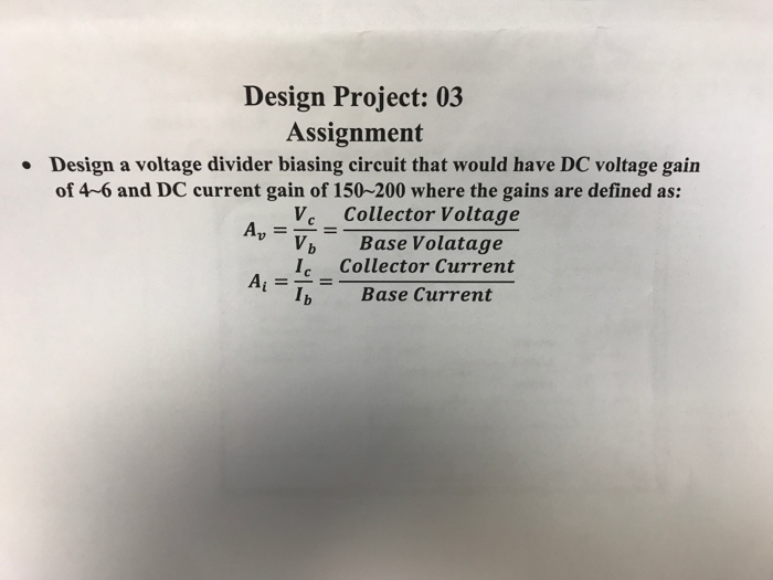 Solved Design Project: 03 Assignment Design a voltage | Chegg.com
