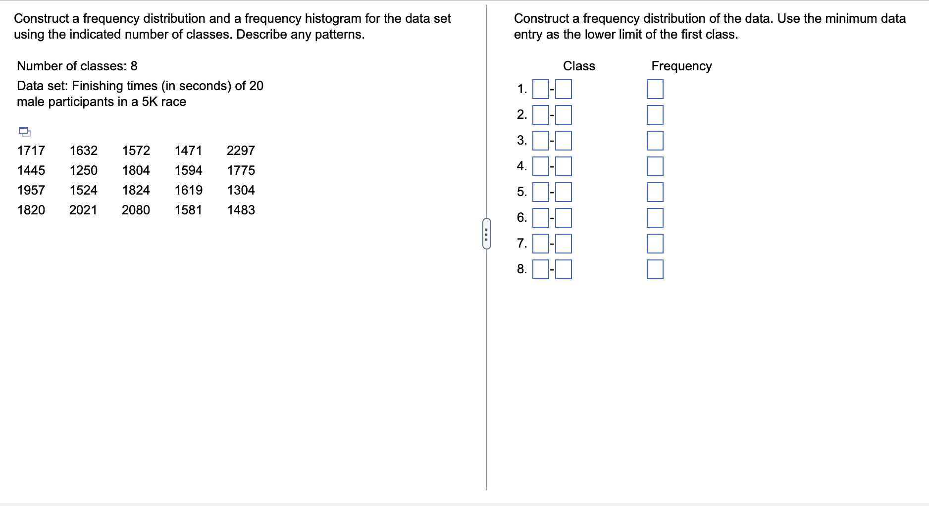 Solved Construct a frequency distribution and a frequency | Chegg.com