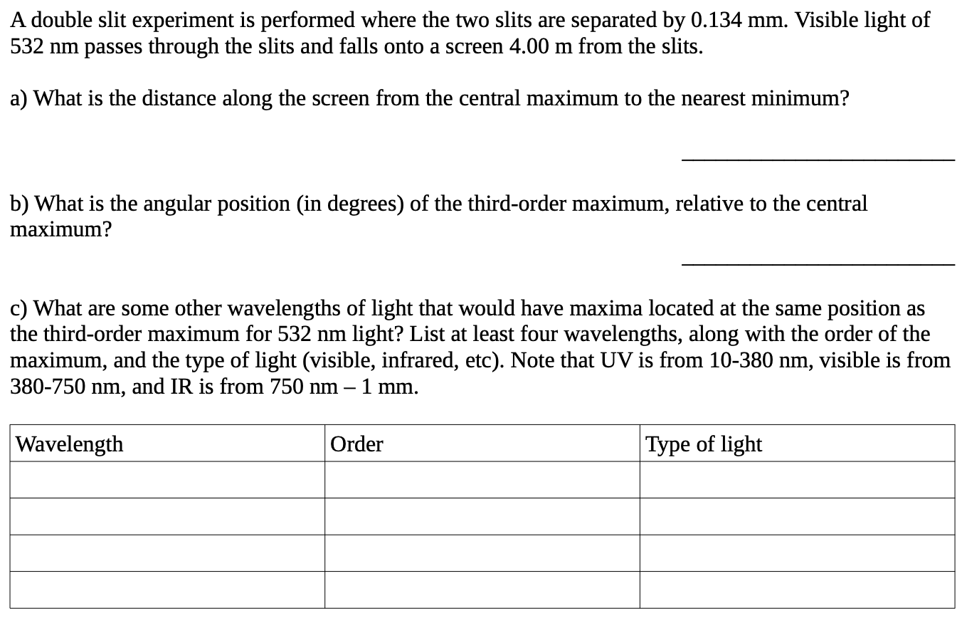 Solved A double slit experiment is performed where the two | Chegg.com
