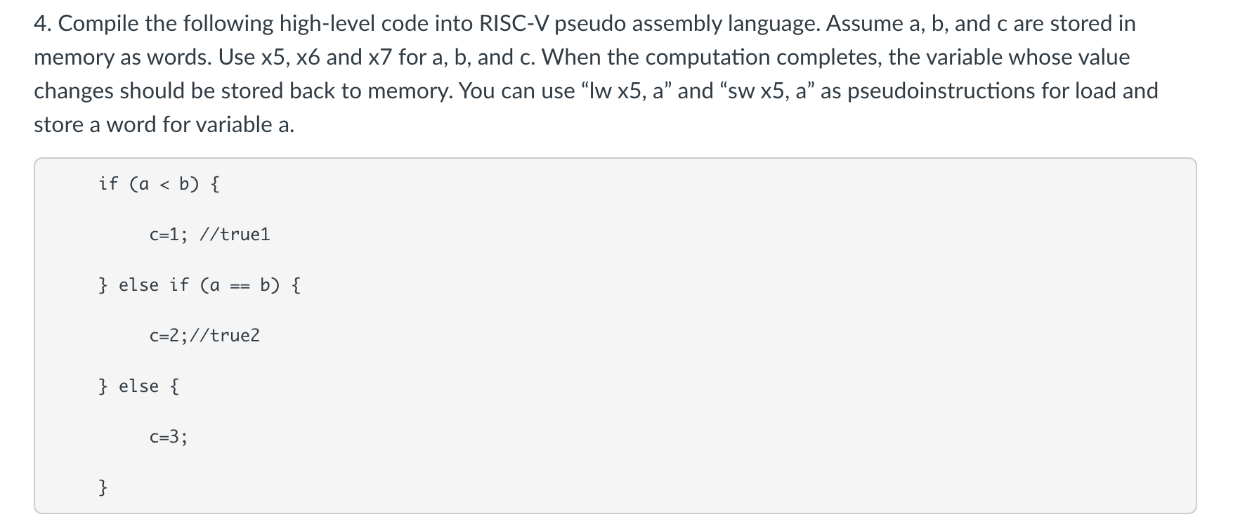 3. Compile the following high-level code into RISC-V | Chegg.com