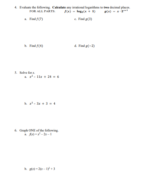 Solved 4. Evaluate the following. Calculate any irrational | Chegg.com