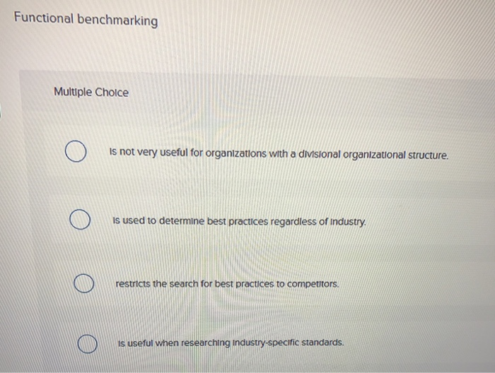 Solved Functional benchmarking Multiple Cholce Is not very | Chegg.com