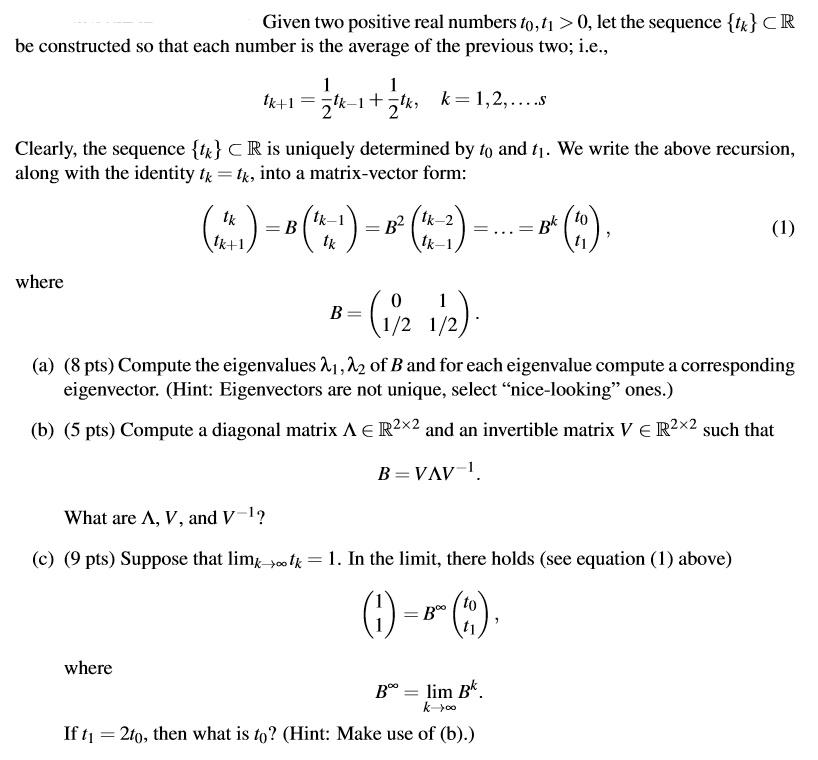 Solved Given two positive real numbers to, t1 > 0, let the | Chegg.com