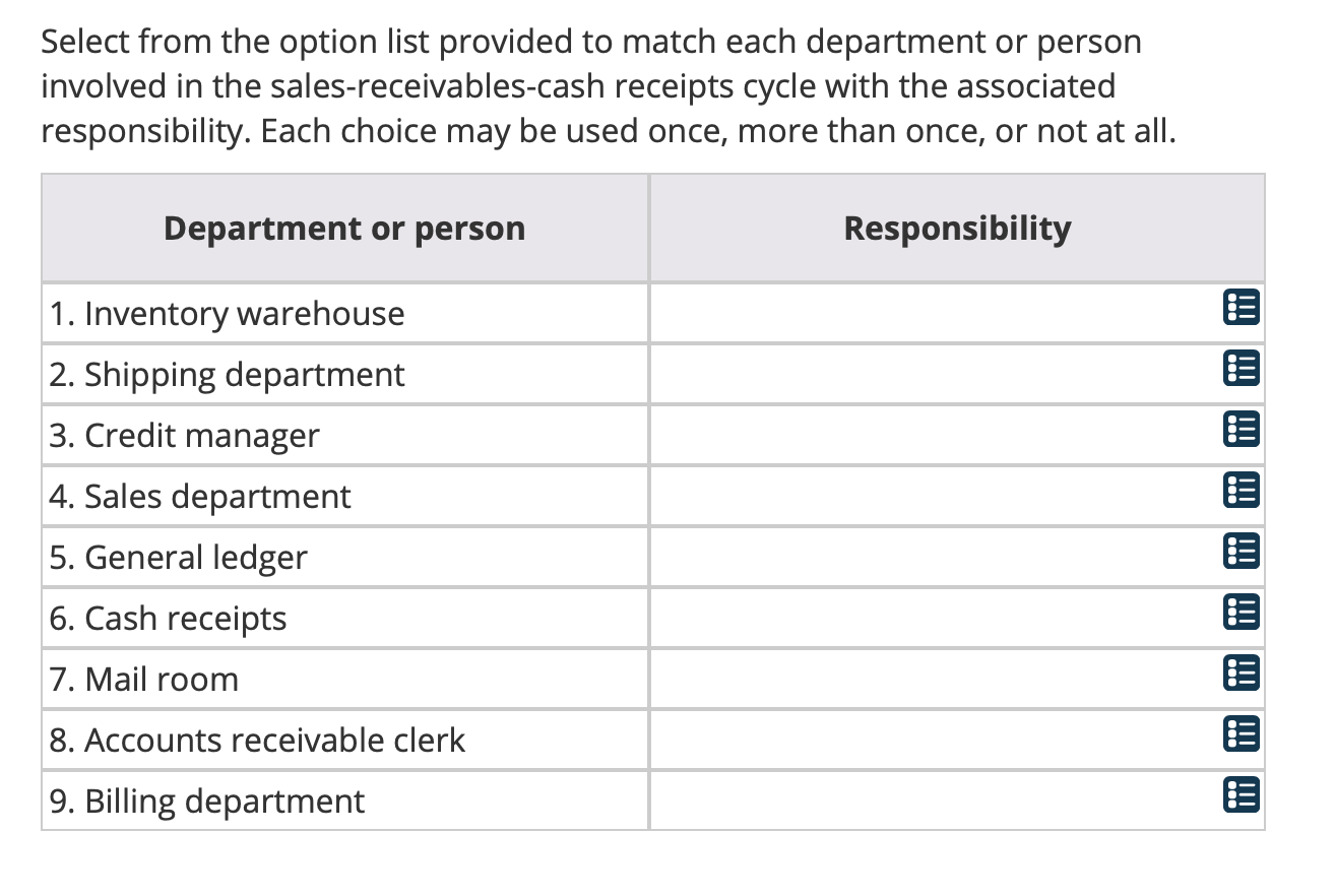 Solved Select from the option lists provided the two duties | Chegg.com
