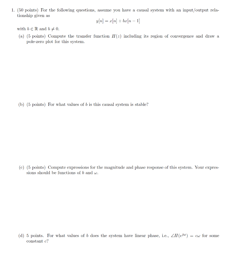 Solved 1. (50 points) For the following questions, assume | Chegg.com