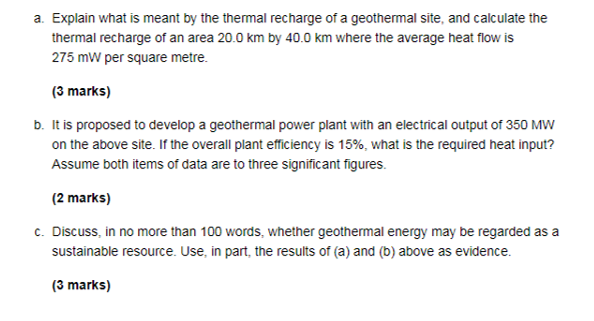 Solved a. Explain what is meant by the thermal recharge of a | Chegg.com