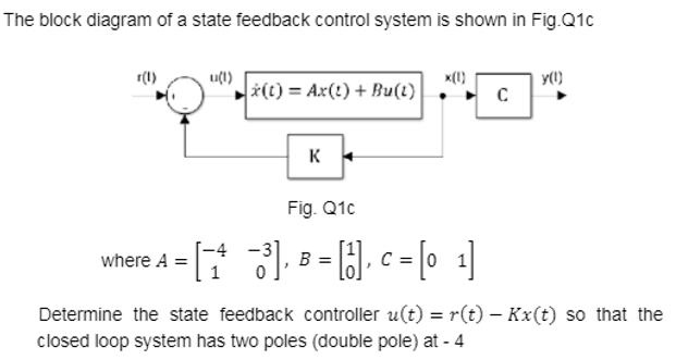 Solved The block diagram of a state feedback control system | Chegg.com