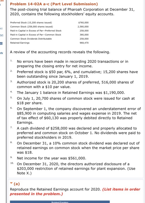 Solved Problem 14-02A a-c (Part Level Submission) The | Chegg.com