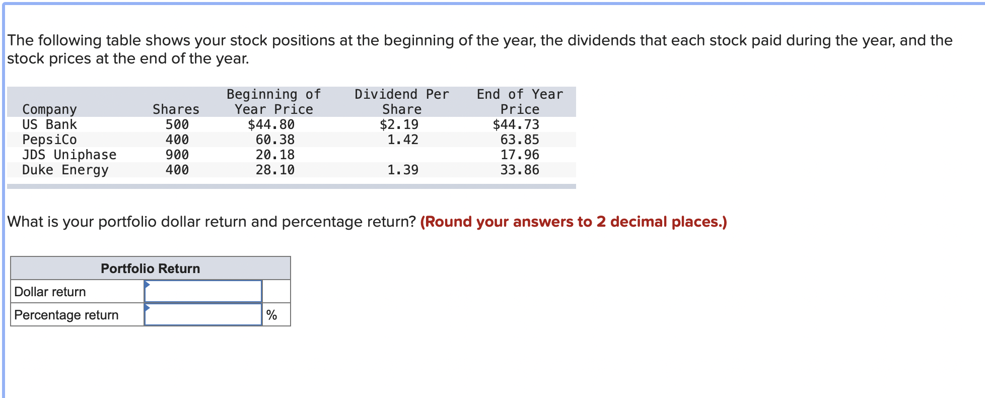 Solved The following table shows your stock positions at the | Chegg.com