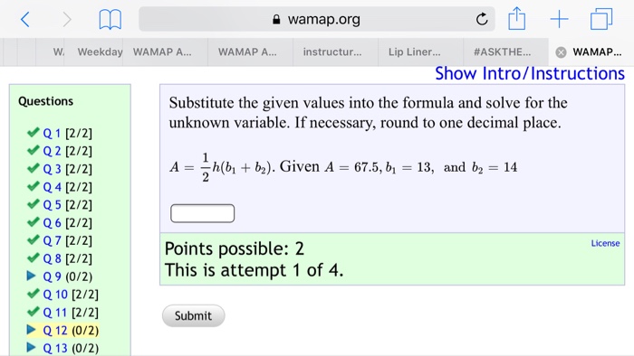 Solved I Need Help With Substituting The Given Values Into 1102