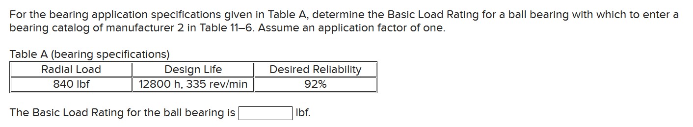Solved For the bearing application specifications given in | Chegg.com
