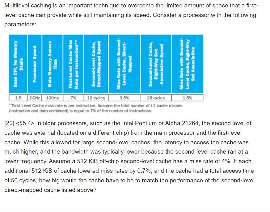 Solved Multilevel caching is an important technique to | Chegg.com