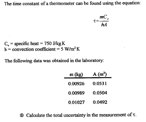 The time constant of a thermometer can be found using | Chegg.com