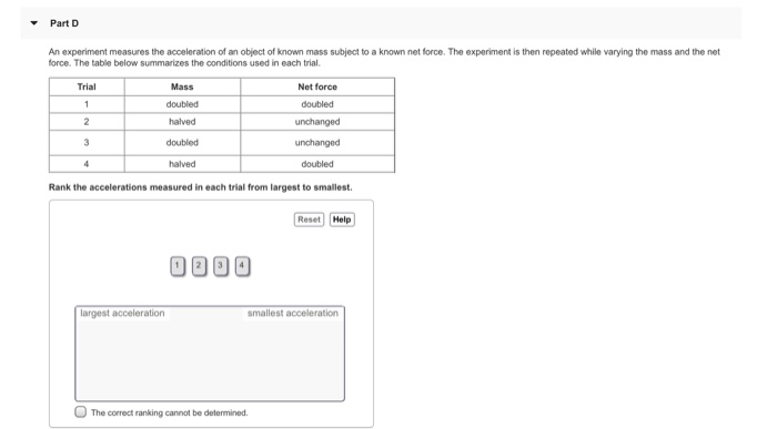 Solved Part D An Experiment Measures The Acceleration Of An