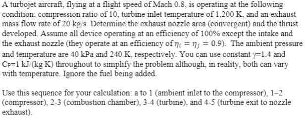 Solved A turbojet aircraft, flying at a flight speed of Mach | Chegg.com