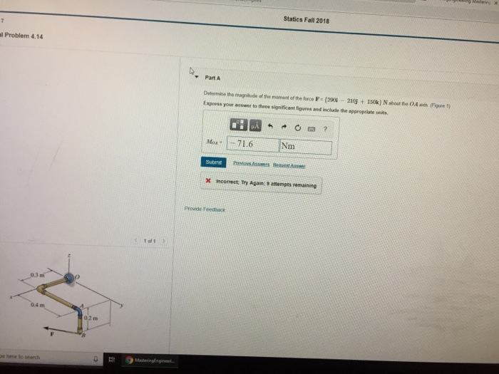 Solved Statics Fall 2018 l Problem 4.14 Part A Determine the | Chegg.com