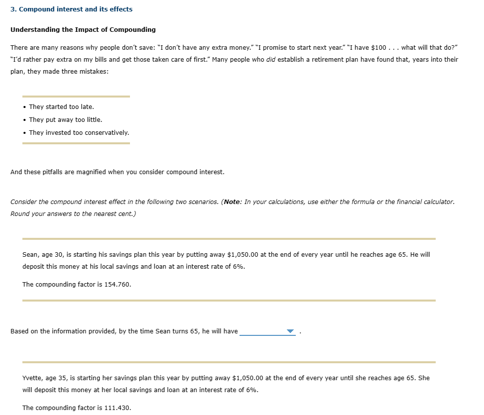 Solved 3. Compound interest and its effects Understanding | Chegg.com