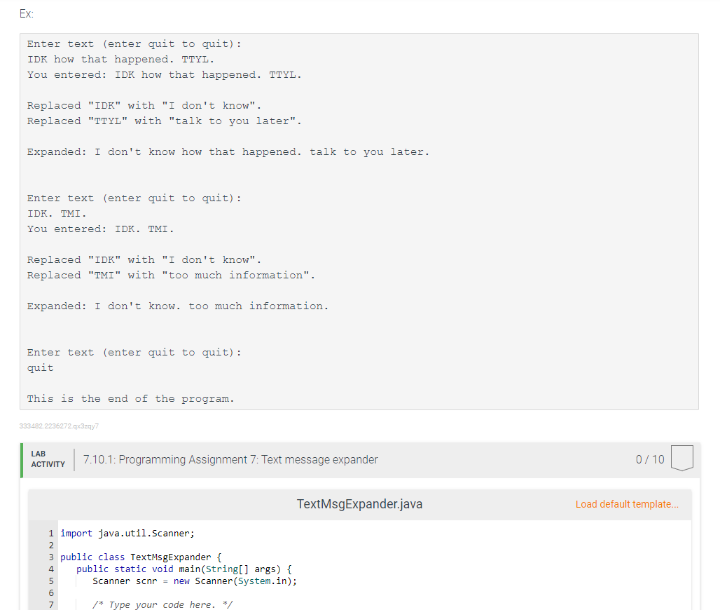 Solved 7.10 Programming Assignment 7: Text message expander | Chegg.com