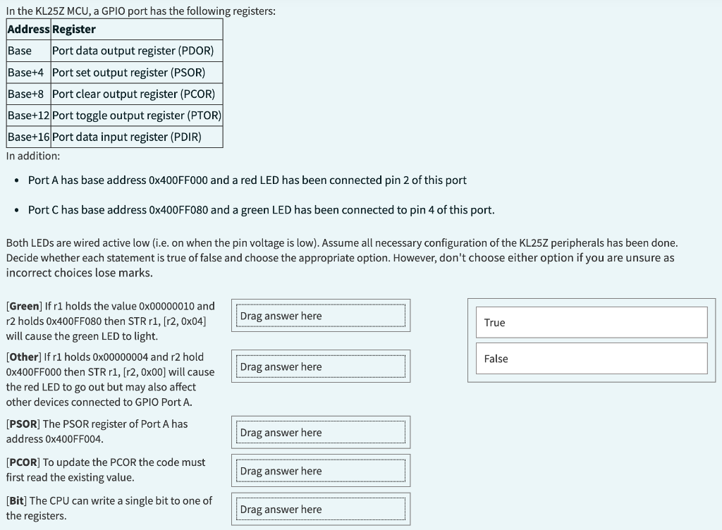 Solved In the KL25Z MCU, a GPIO port has the following | Chegg.com