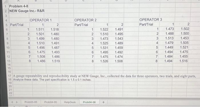 A gauge repeatability and reproducibility study at | Chegg.com